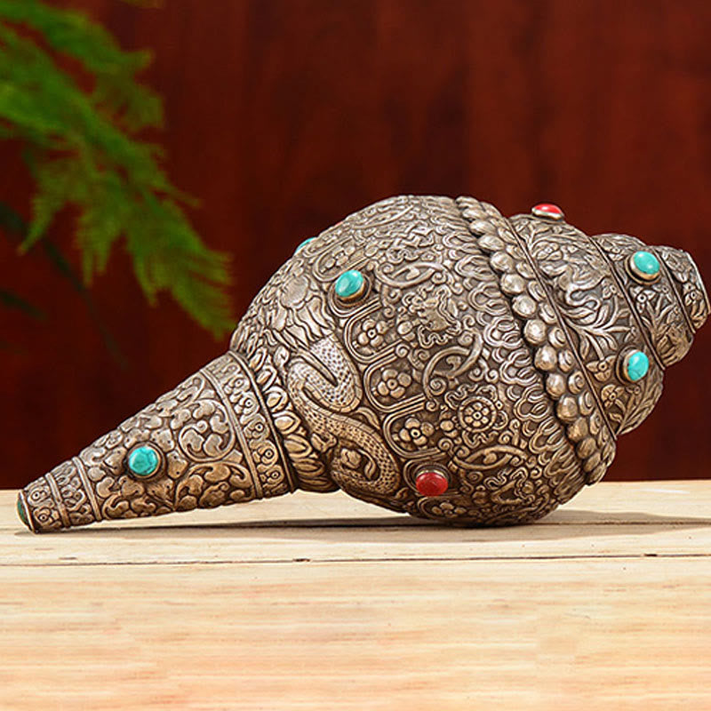 Buddha Stones Tibetan Handmade Natural Shankha Engraved Eight Auspicio ...