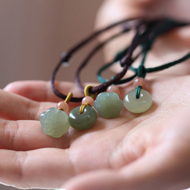 Buddha Stones Natural Round Jade Peace Buckle Lotus Abundance String N ...