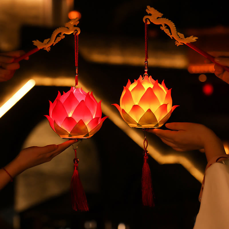 Buddha Stones DIY Lotus Flower Dragon Lantern Tassel Lamp Decoration ...