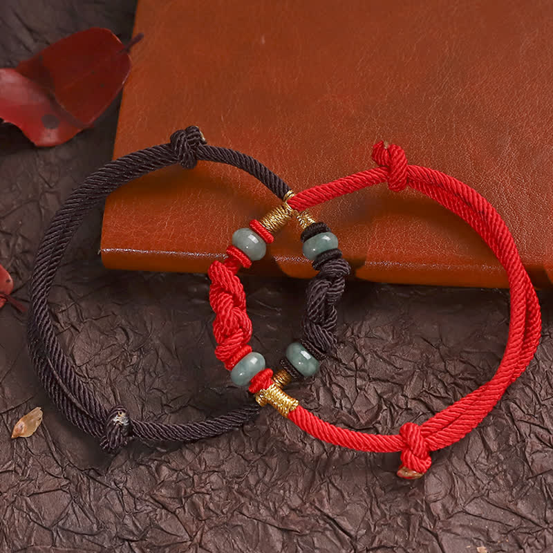 Bring Good Luck Red String Jade Fortune Knot Braided Couple Bracelet ...