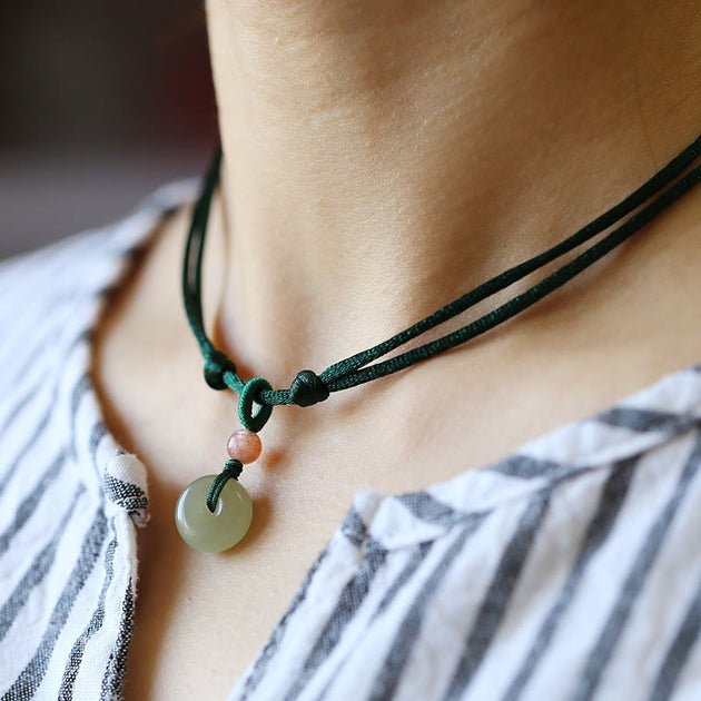 Buddha Stones Natural Round Jade Peace Buckle Lotus Abundance String N ...