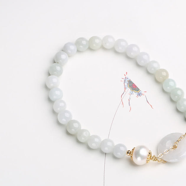 Buddha Stones Natural Jade Pearl Peace Buckle Prosperity Luck Bracelet ...