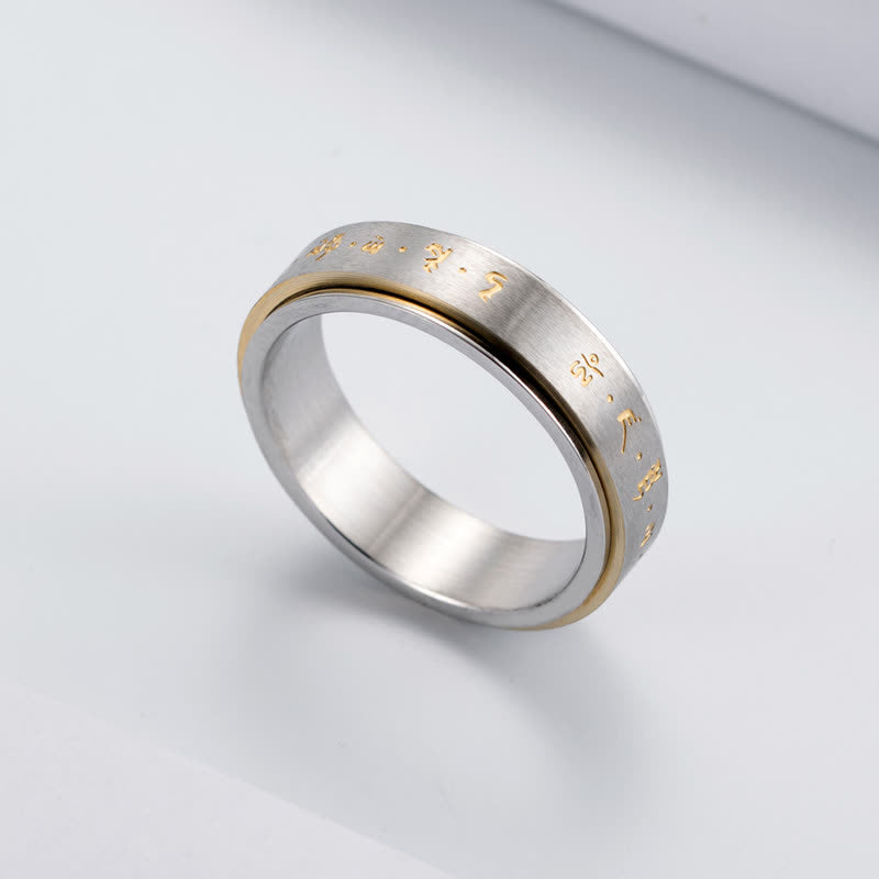 Buddha Stones Mantra Titanium Steel Balance Rotatable Ring ...