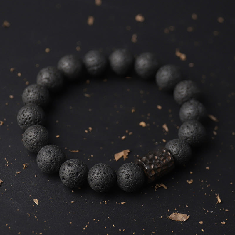 Buddha Stones Lava Rock Ebony Wood Tiger Eye Support Healing Bracelet ...