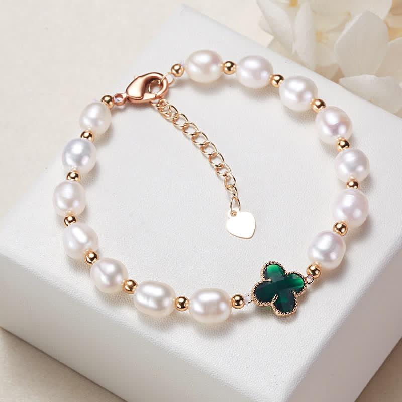 Buddha Stones Pearl Four Leaf Clover Wealth Chain Bracelet ...