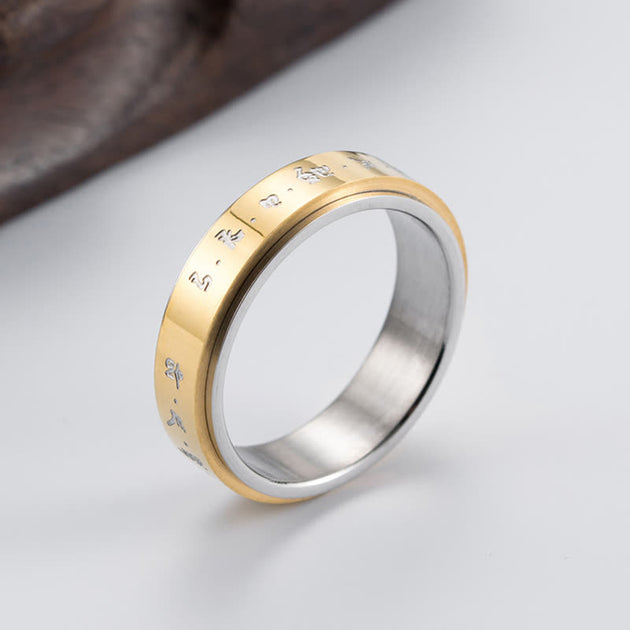 Buddha Stones Mantra Titanium Steel Balance Rotatable Ring ...