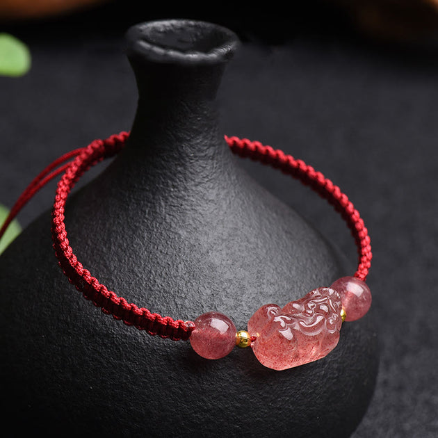 Buddha Stones Natural Strawberry Quartz PiXiu Lucky Red String Bracele ...