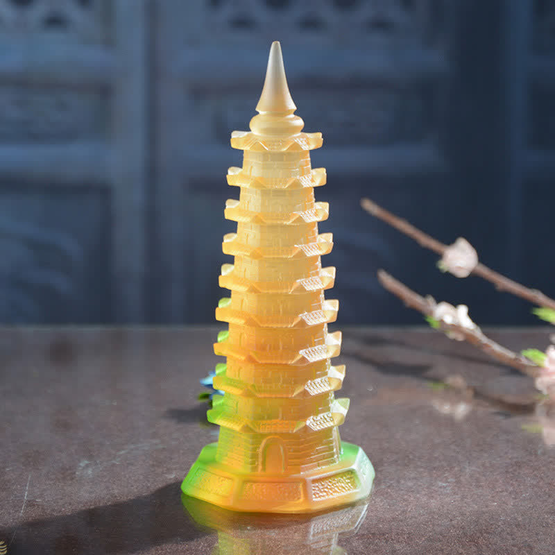 Buddha Stones Feng Shui Wenchang Tower Handmade Liuli Crystal Pagoda A ...