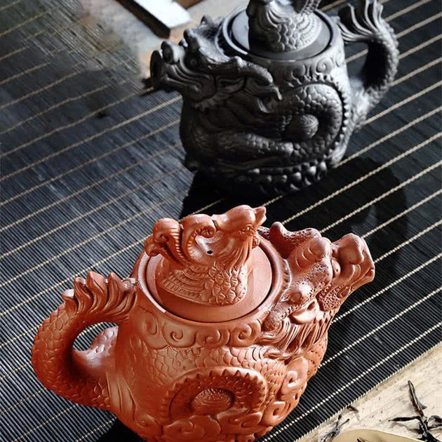 Buddha Stones Vintage Dragon Phoenix Ceramic Teapot – buddhastoneshop