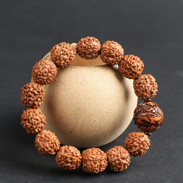 Buddha Stones Tibet Rudraksha Bodhi Seed PiXiu Copper Coin Wealth Luck ...