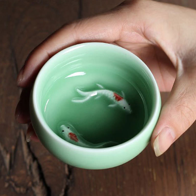 Buddha Stones Colorful Koi Fish Ceramic Teacup Kung Fu Tea Cup Bowl ...
