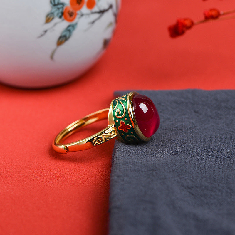 Buddha Stones 925 Sterling Silver Red Corundum Courage Ring ...