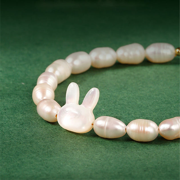Buddha Stones Natural Pearl Cute Rabbit Sincerity Bracelet ...