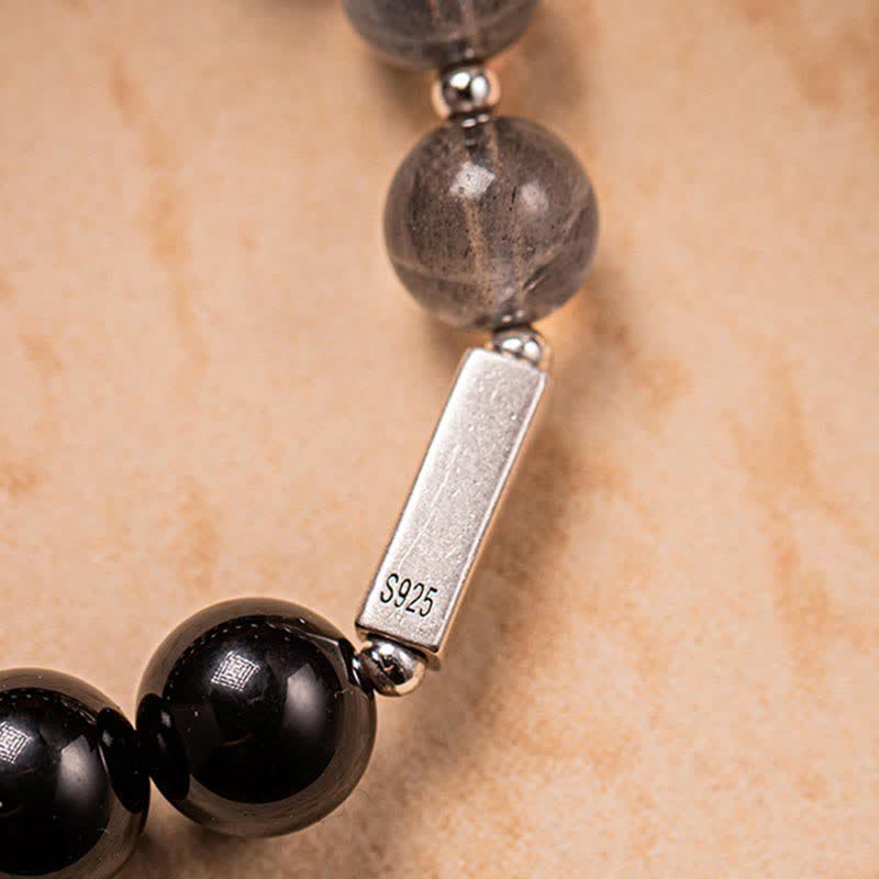 Buddha Stones 925 Sterling Silver Obsidian Moonstone Strength Couple B ...