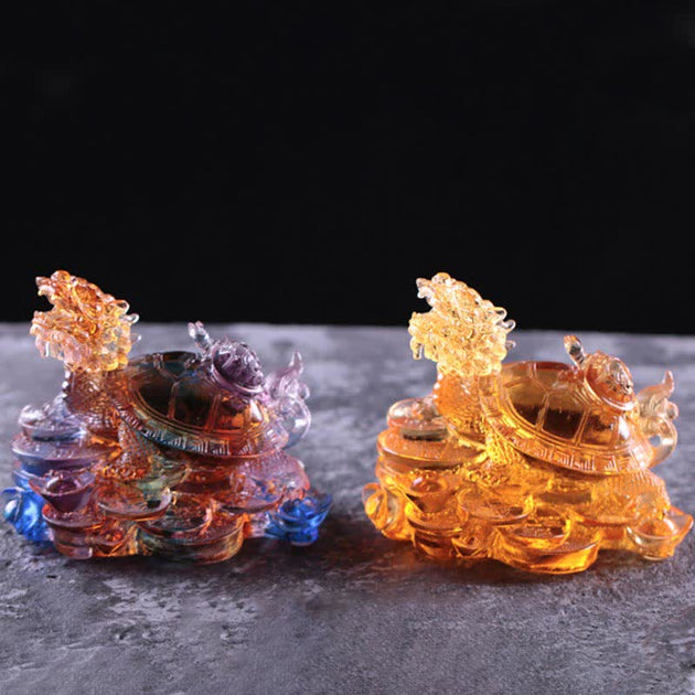 Buddha Stones Feng Shui Dragon Turtle Coins Handmade Liuli Crystal Luc ...