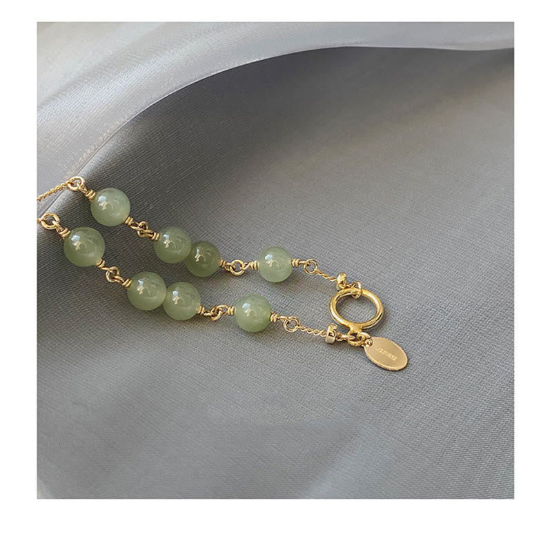 Buddha Stones 14k Gold Plated Hetian Jade Beaded Prosperity Chain Brac ...