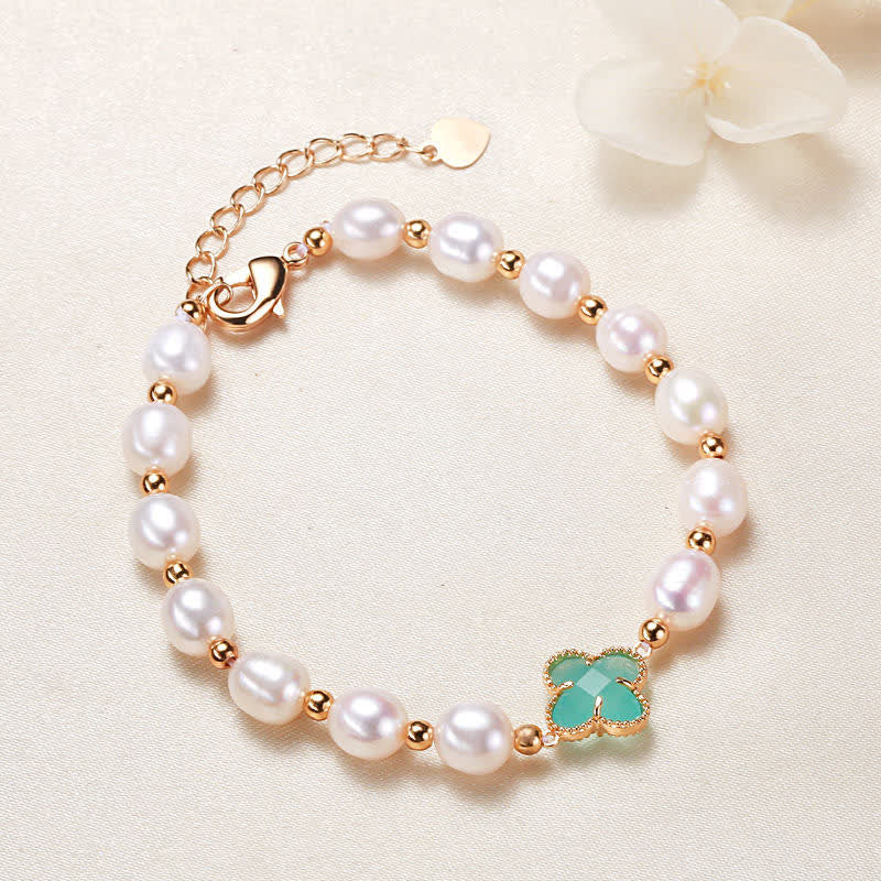 Buddha Stones Pearl Four Leaf Clover Wealth Chain Bracelet ...