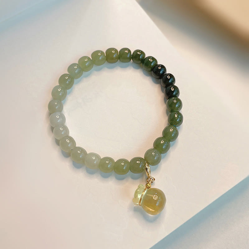 Buddha Stones Natural Hetian Jade Money Bag Charm Bead Prosperity Brac ...