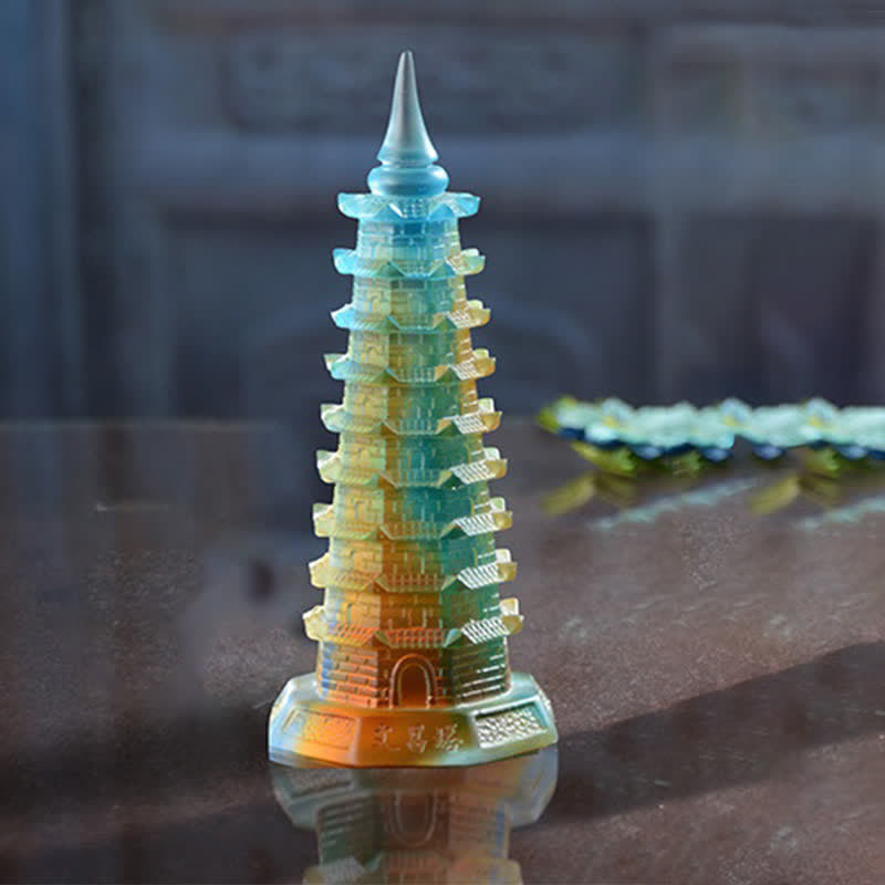 Buddha Stones Feng Shui Wenchang Tower Handmade Liuli Crystal Pagoda A ...