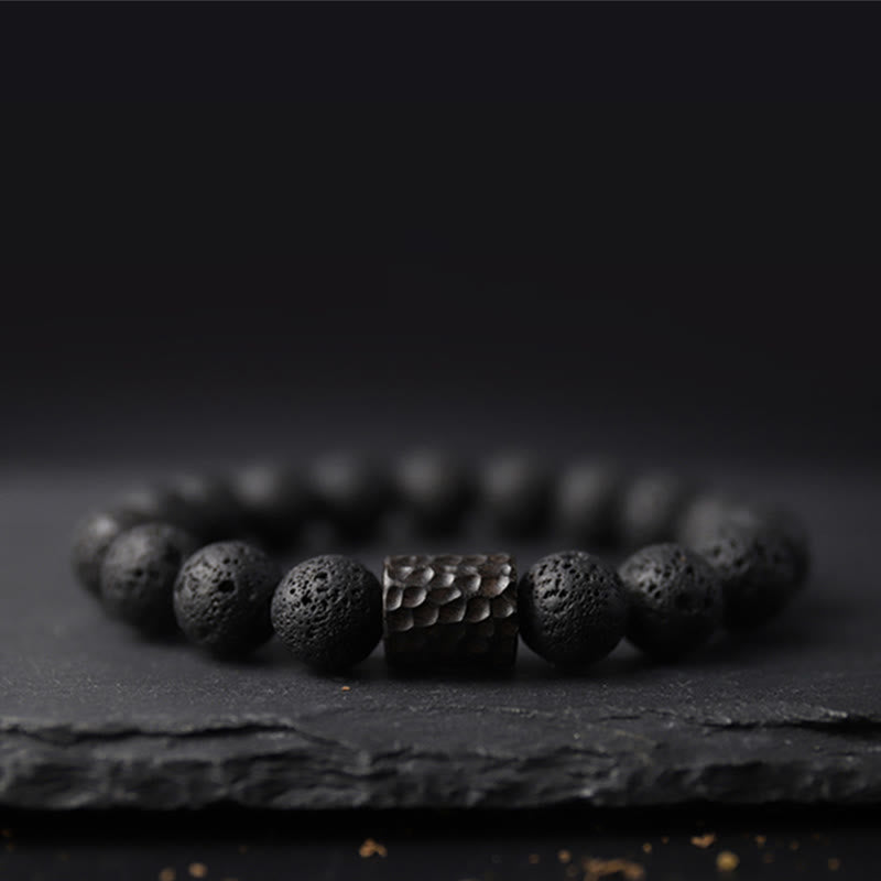 Buddha Stones Lava Rock Ebony Wood Tiger Eye Support Healing Bracelet ...