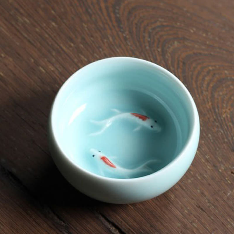 Buddha Stones Colorful Koi Fish Ceramic Teacup Kung Fu Tea Cup Bowl ...