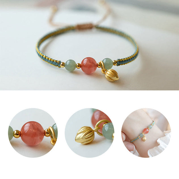 Buddha Stones Red Agate Jade Lotus Confidence Calm String Bracelet ...