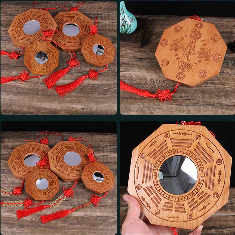 Feng Shui Bagua Map Peach Wood Five-Emperor Coins Chinese Knotting Bal ...