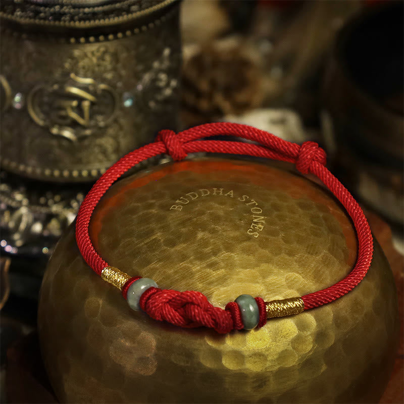 Bring Good Luck Red String Jade Fortune Knot Braided Couple Bracelet ...