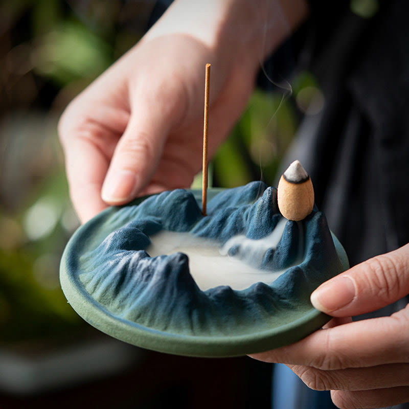 Buddha Stones Creative Mountain River Ceramic Healing Backflow Incense ...