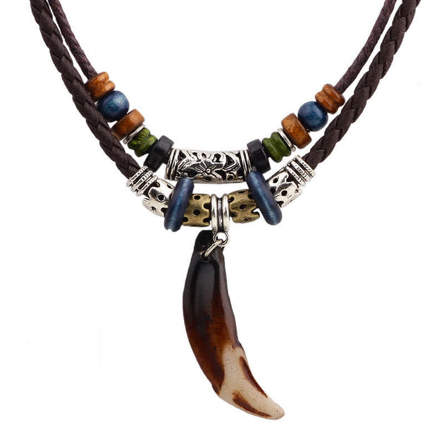 Buddha Stones Ethnic Wolf Tooth Pattern Beads Wealth Necklace Pendant ...