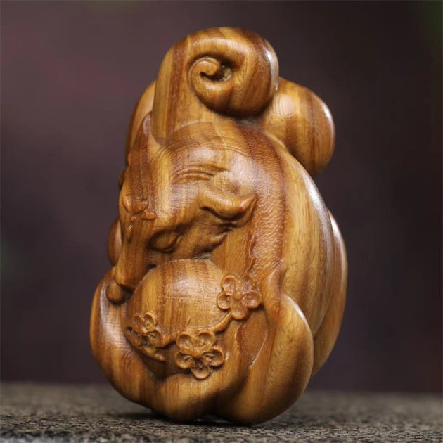 Buddha Stones Mini Nine Tailed Fox Green Sandalwood Peace Decoration C ...