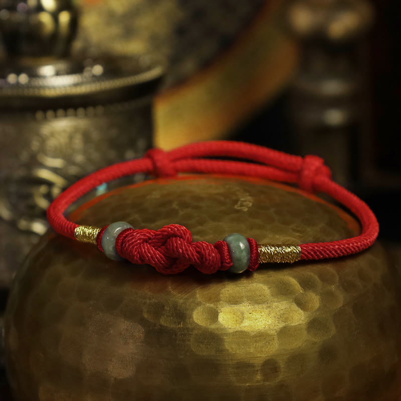 Bring Good Luck Red String Jade Fortune Knot Braided Couple Bracelet ...