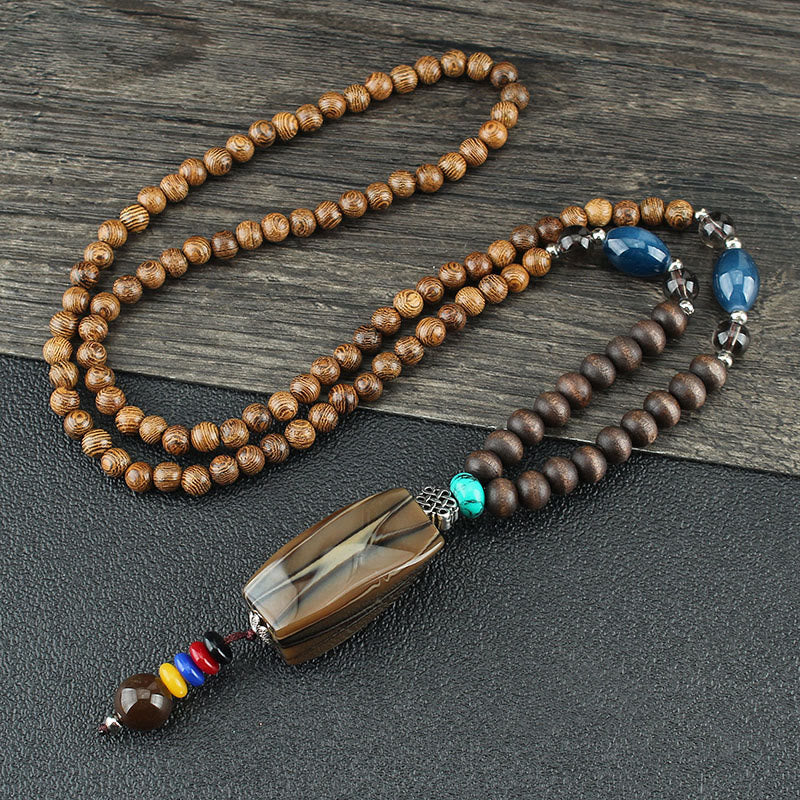 Buddha Stones Tibetan Wenge Wood Bodhi Seed Agate Balance Peace Neckla ...