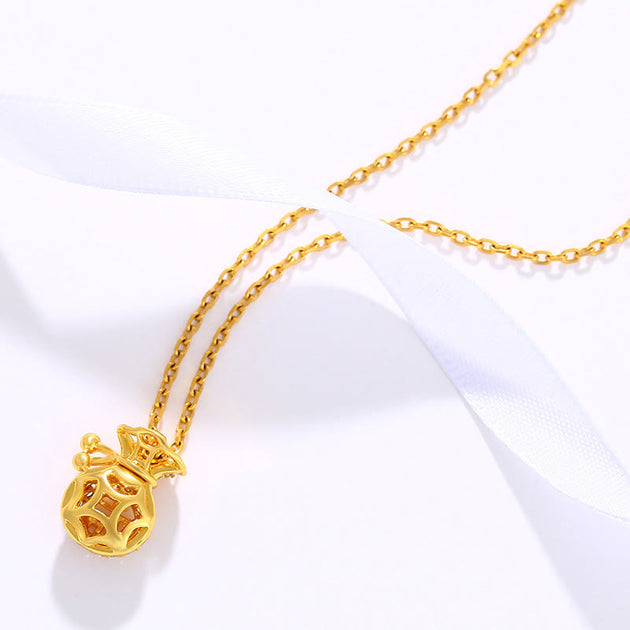 24K Gold Plated Fu Character Fortune Money Bag Necklace Pendant ...