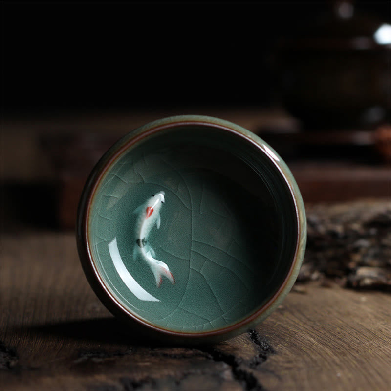 Buddha Stones Colorful Koi Fish Ceramic Teacup Kung Fu Tea Cup Bowl ...