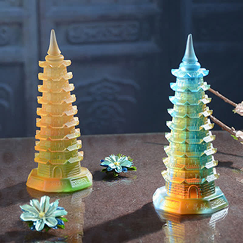 Buddha Stones Feng Shui Wenchang Tower Handmade Liuli Crystal Pagoda A ...