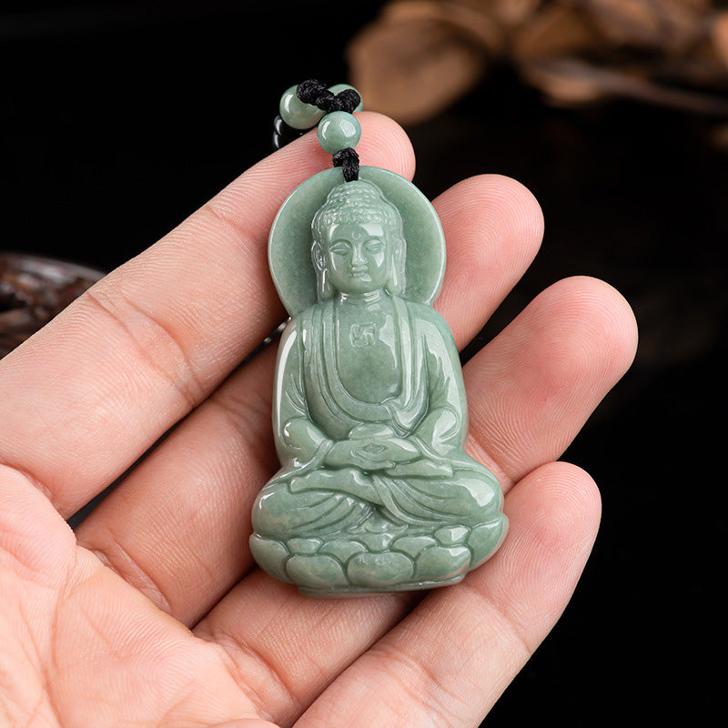 Buddha Stones Amitabha Buddha Jade Amulet Compassion String Necklace ...