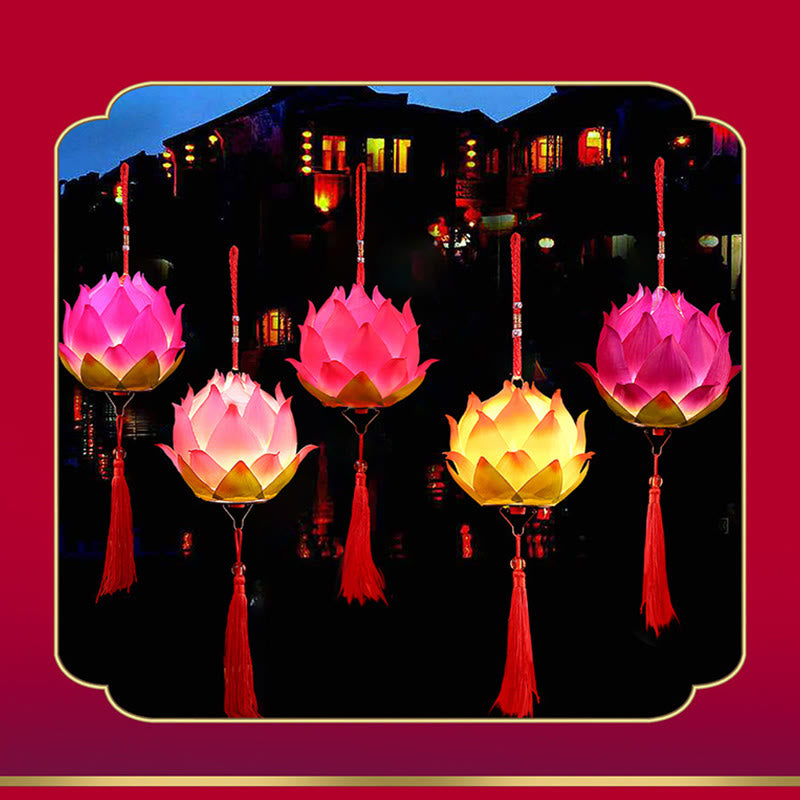 Buddha Stones DIY Lotus Flower Dragon Lantern Tassel Lamp Decoration ...