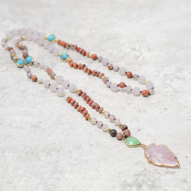 Buddha Stones Natural Rose Quartz Crystal Stone Healing Arrowhead Neck ...