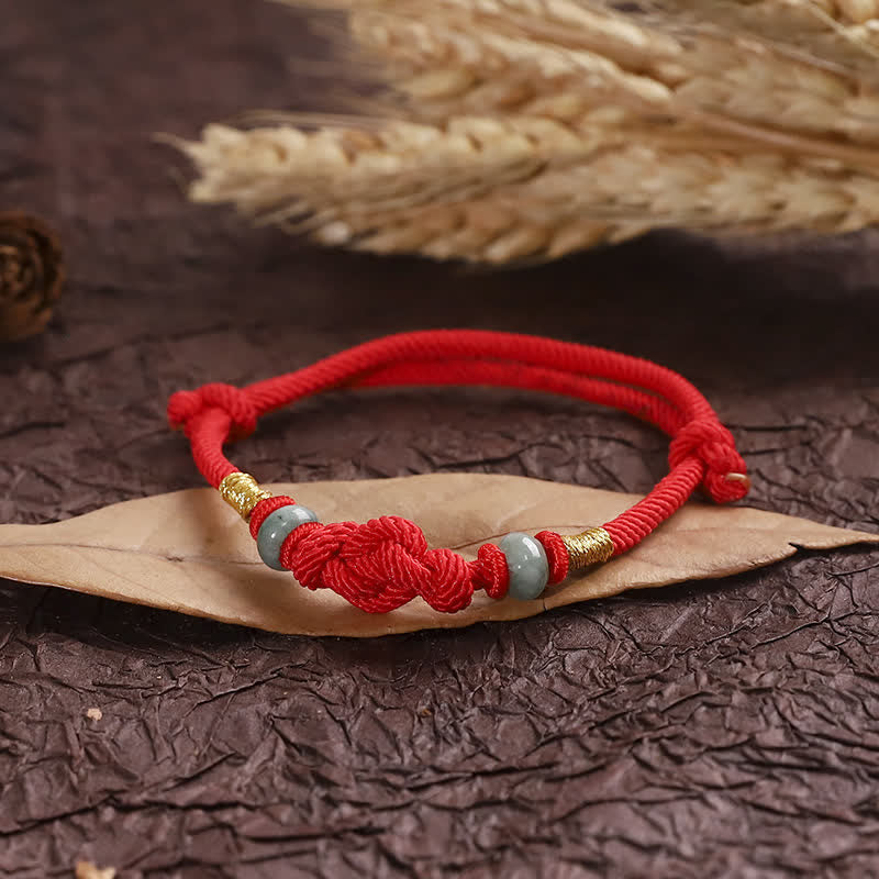 Bring Good Luck Red String Jade Fortune Knot Braided Couple Bracelet ...