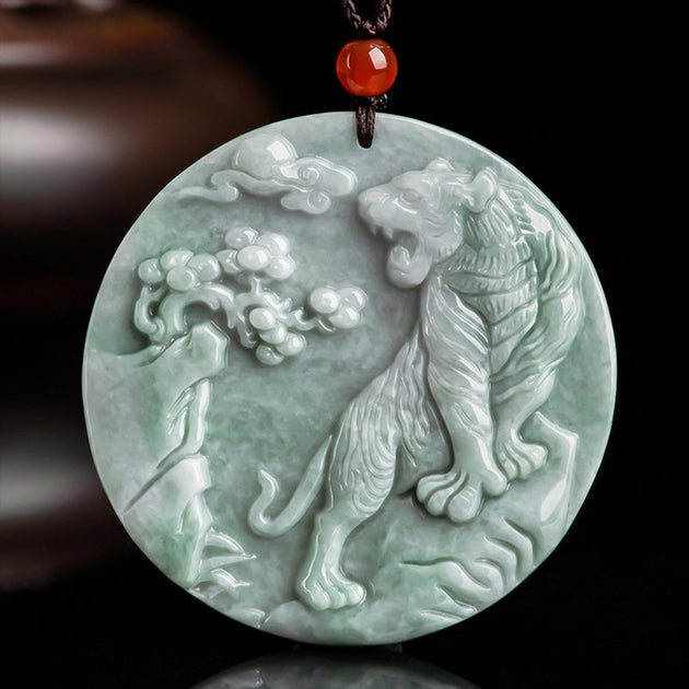 Buddha Stones Chinese Zodiac Tiger Jade Protection Necklace String Pen ...