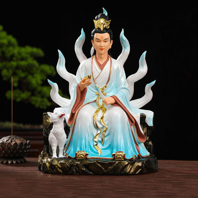 Buddha Stones Nine Tailed Fox Fairy Luck Protection Resin Home Decorat ...