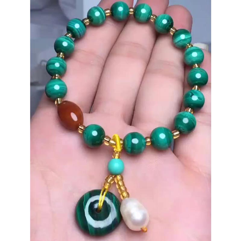 Natural Malachite Red Agate Bead Protection Charm Bracelet ...