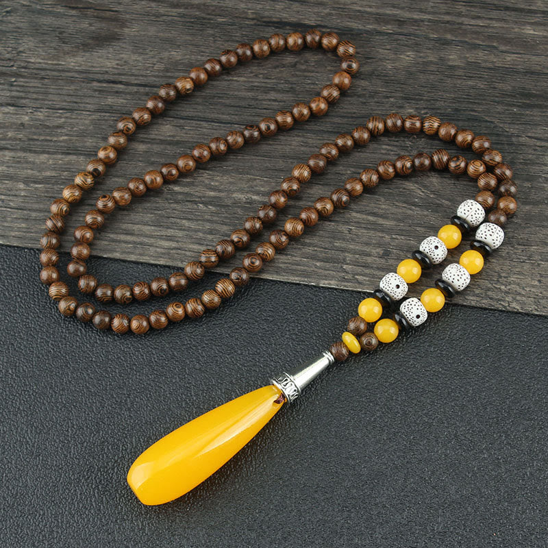 Buddha Stones Tibetan Wenge Wood Bodhi Seed Agate Balance Peace Neckla ...