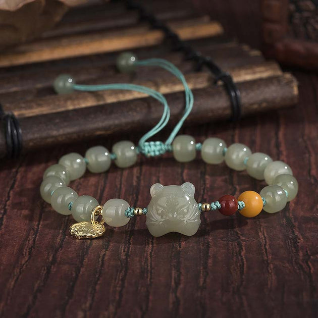 Buddha Stones Chinese Zodiac Tiger Jade Blessing String Bracelet ...