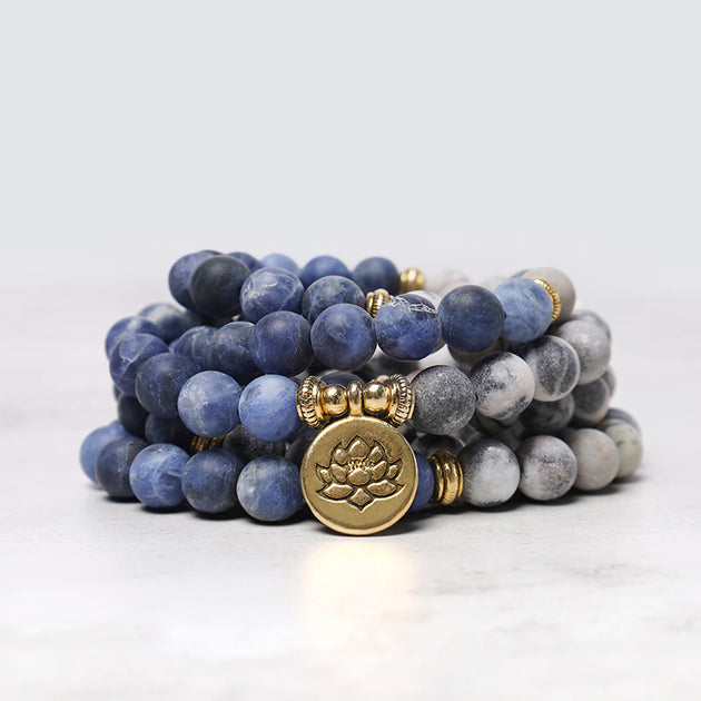 Buddha Stones 108 Natural Stone Mala Bead Lotus Pendant Bracelet ...