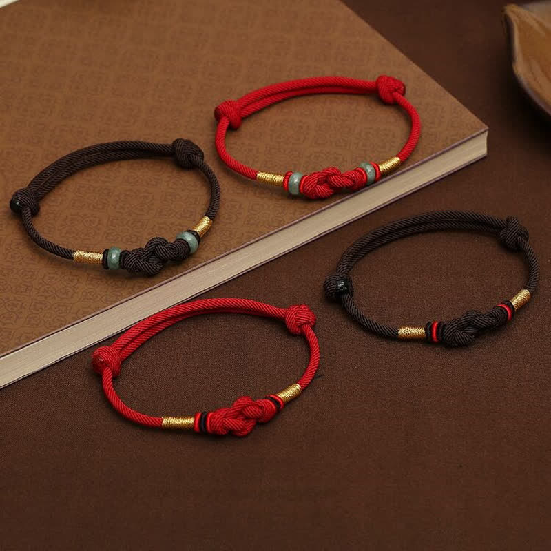 Bring Good Luck Red String Jade Fortune Knot Braided Couple Bracelet ...