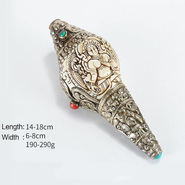 Tibetan Handmade Engraved Shankha Buddha Conch Shell Wealth Positive D ...