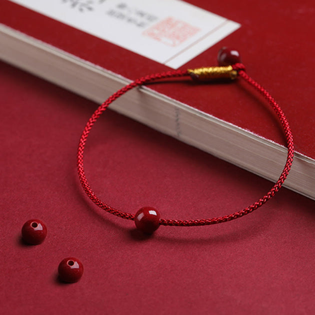 Buddha Stones Natural Cinnabar Red Agate Blessing Red String Bracelet ...