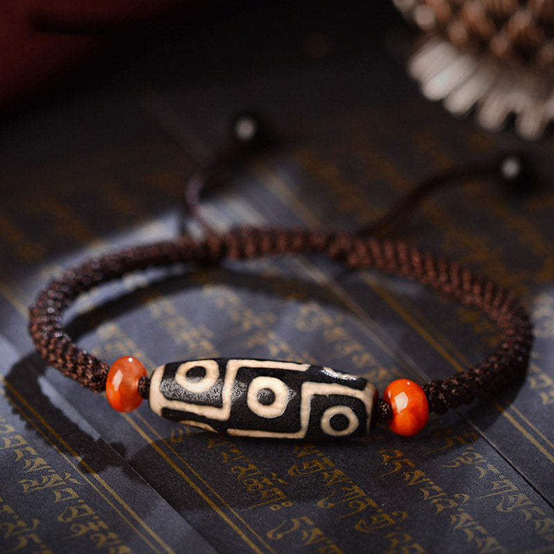 Buddha Stones Tibetan Nine-Eye Dzi Bead Prosperity String Bracelet ...